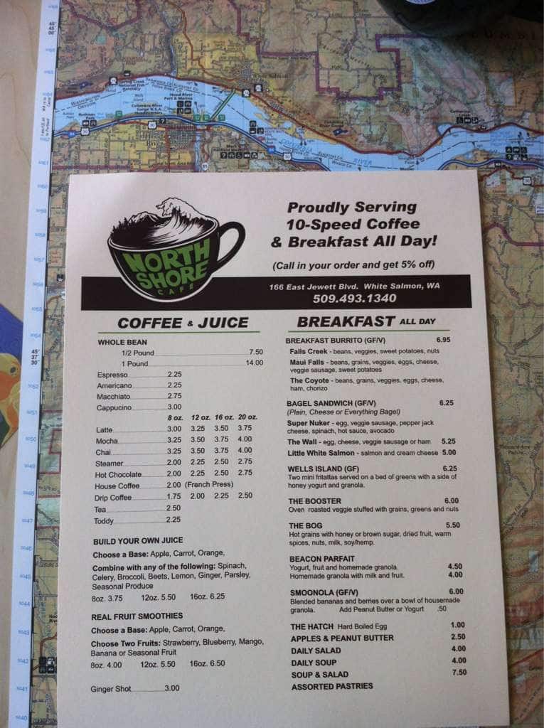 Menu at North Shore Cafe, White Salmon