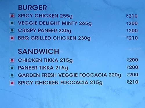 Menu of PVR Café, Nagawara, Bangalore