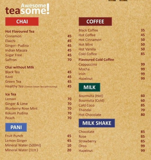 Menu at Tea Post, Vadodara, E/3