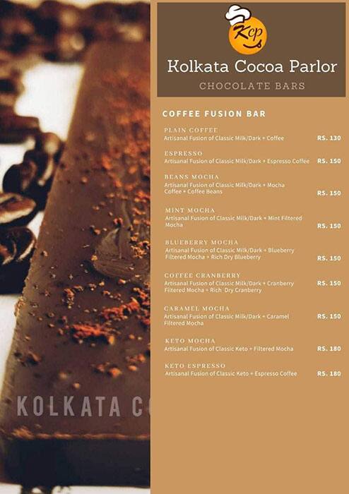 Menu at Kolkata Cocoa Parlor, Kolkata, 61A