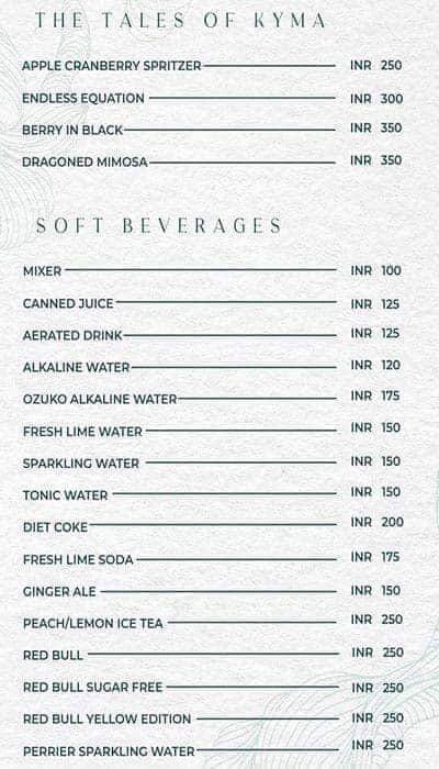 Menu at Kyma, Mumbai