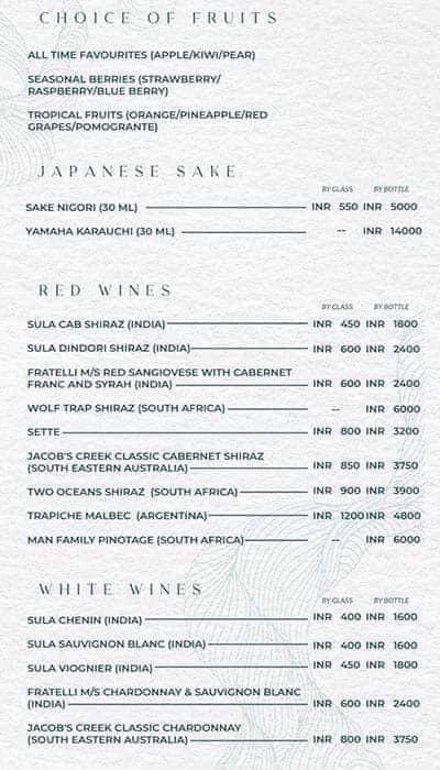 Menu at Kyma, Mumbai