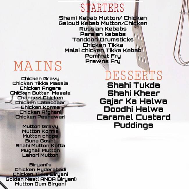 Menu of Sabrina’s kitchen, Powai, Mumbai