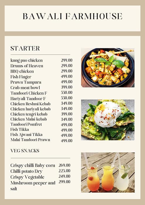 Menu of Bawali Farm House, Thakur Pukur, Kolkata