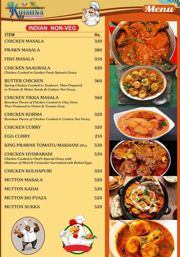 Menu of Krishna Family Bar & Restaurant, Arambol, Goa