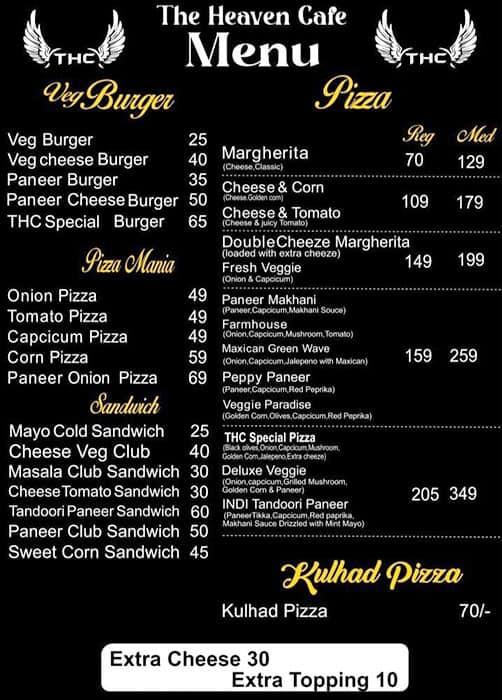 Menu of The Heaven Cafe, Aishbagh, Lucknow