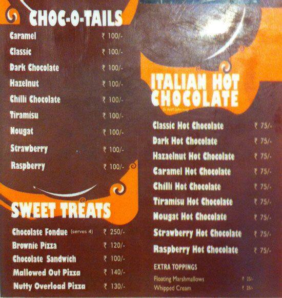 Menu at Chocolate Heaven, Allahabad