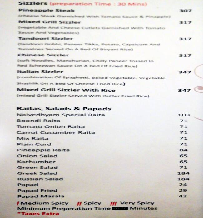 Menu at Naivedhyam Restaurant, Nagpur