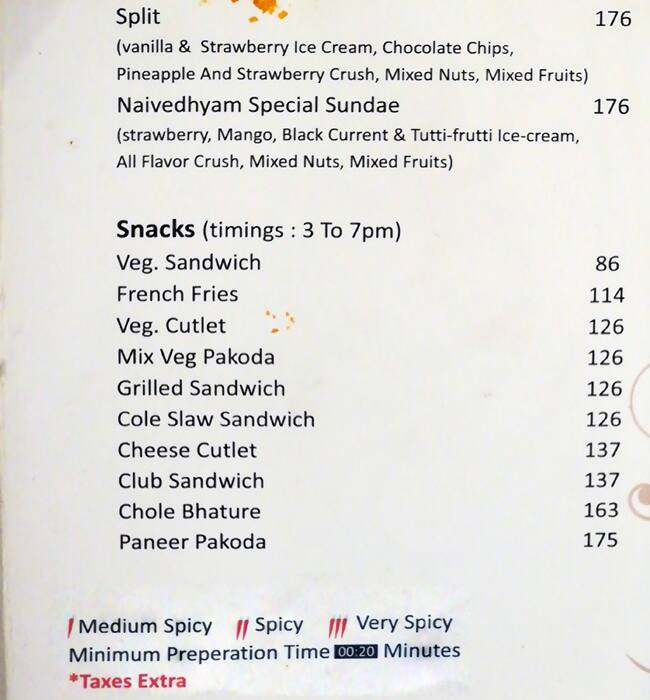 Menu at Naivedhyam Restaurant, Nagpur