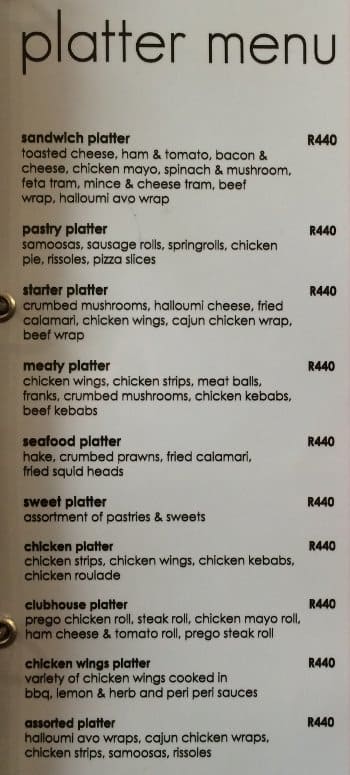 Menu at Lago Puccini Cafe & Lounge, Boksburg