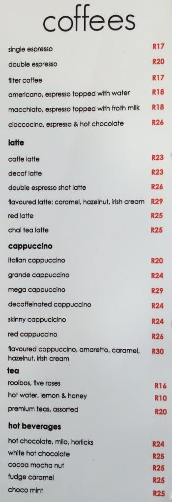 Menu at Lago Puccini Cafe & Lounge, Boksburg