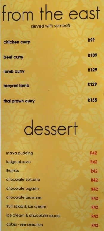 Menu at Lago Puccini Cafe & Lounge, Boksburg