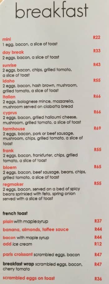Menu at Lago Puccini Cafe & Lounge, Boksburg