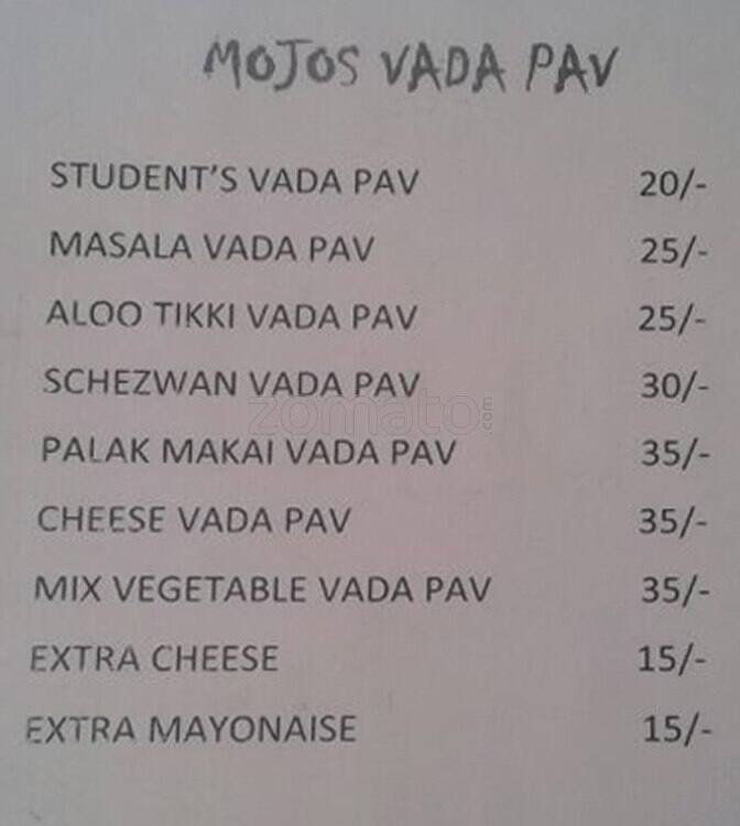 Menu at Mojo's, Chennai