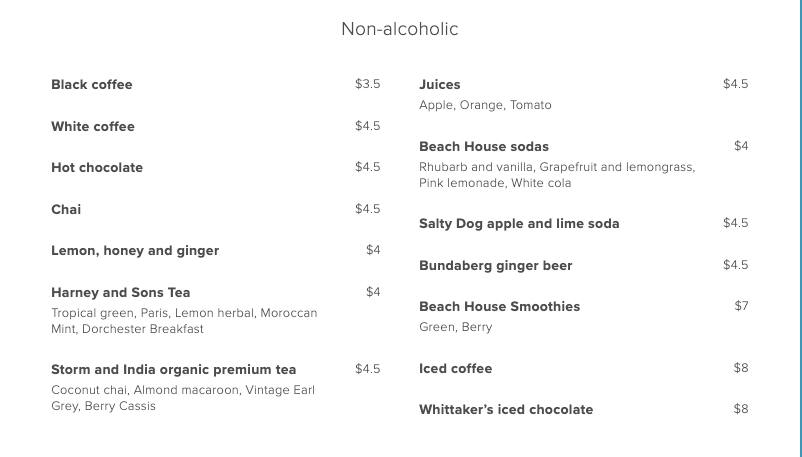 Menu at Beach Kiosk restaurant, Lower Hutt, The Esplanade