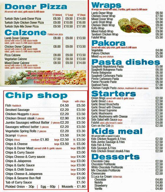 Menu at Turkish Kebab fast food, Edinburgh
