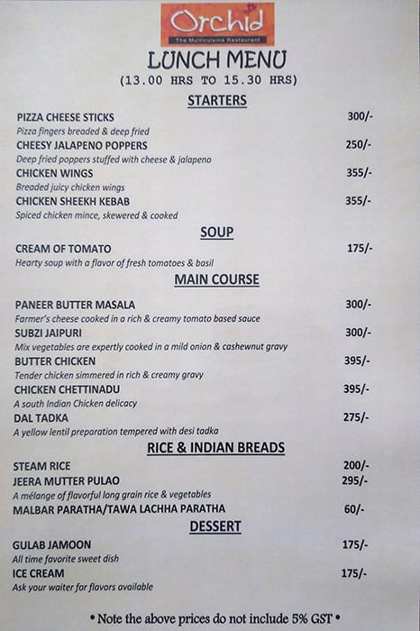 Menu at Orchid Multi Cuisine Restaurant, Pune