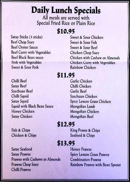 Menu at Ken & Angie Chinese Restaurant, Pinjarra