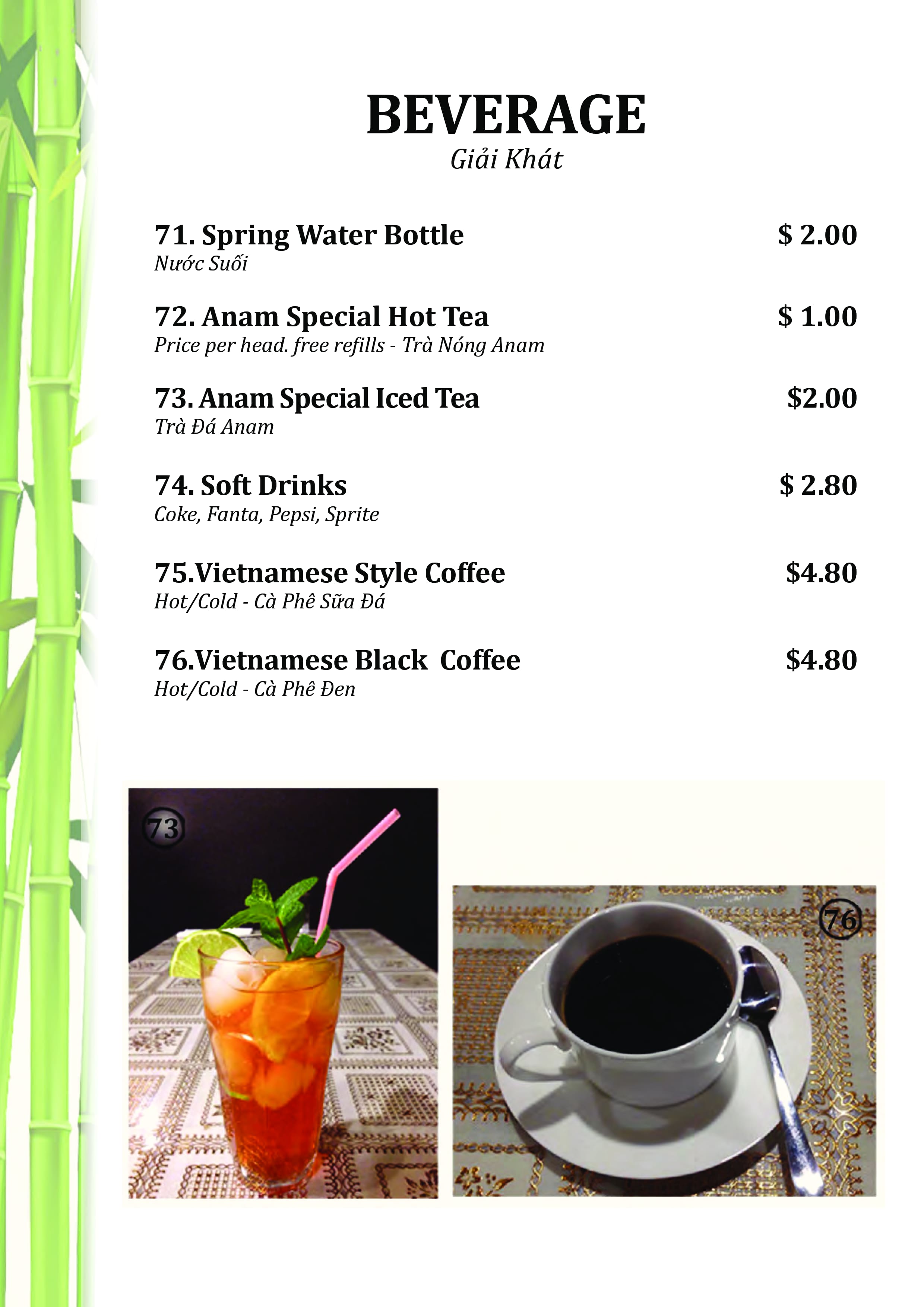 Menu at Anam Restaurant, Bathurst