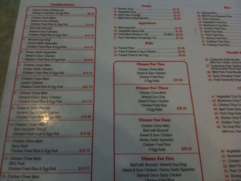 Menu at Foosing restaurant, Beaver Bank