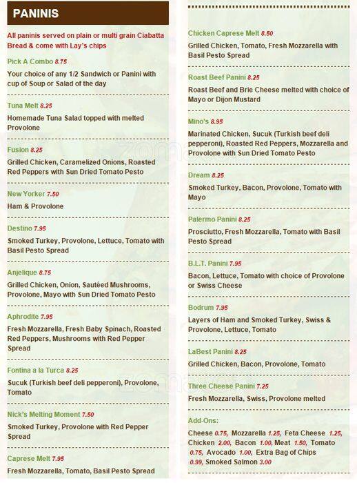 Menu at Café Tu O Tu cafe, Washington, Pennsylvania Avenue NW
