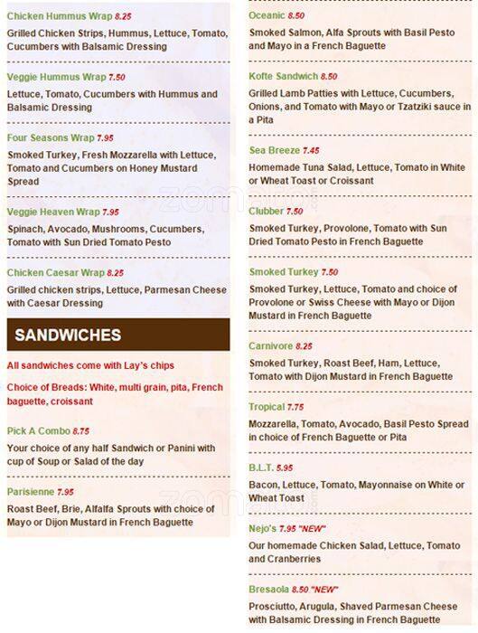 Menu at Café Tu O Tu cafe, Washington, Pennsylvania Avenue NW