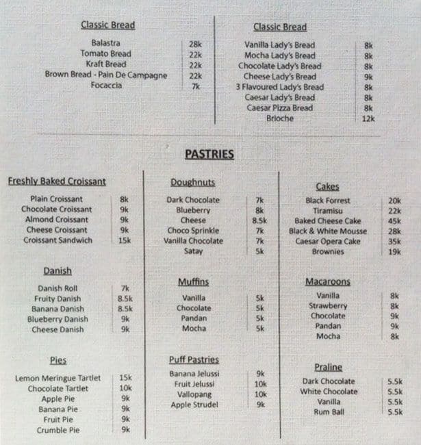 Caesar Bakery Menu, Menu for Caesar Bakery, Sanur, Bali - Zomato Indonesia