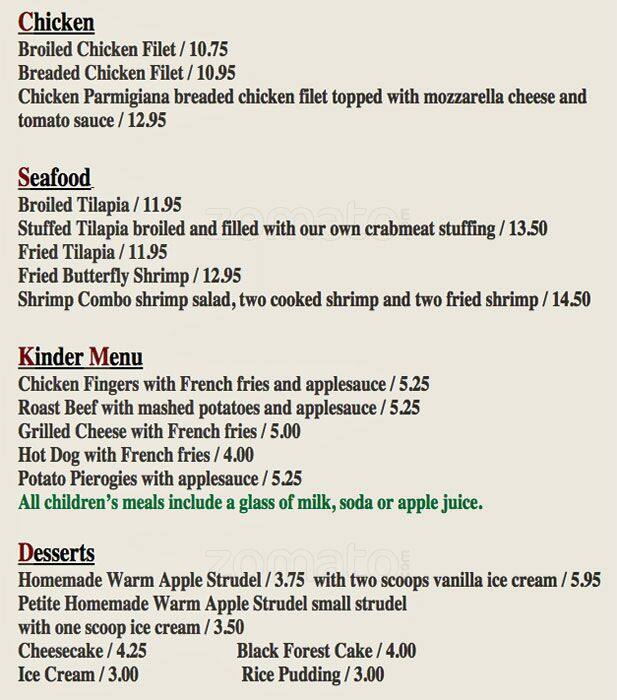 Menu at Austrian Village Bar & Restaurant, Rockledge