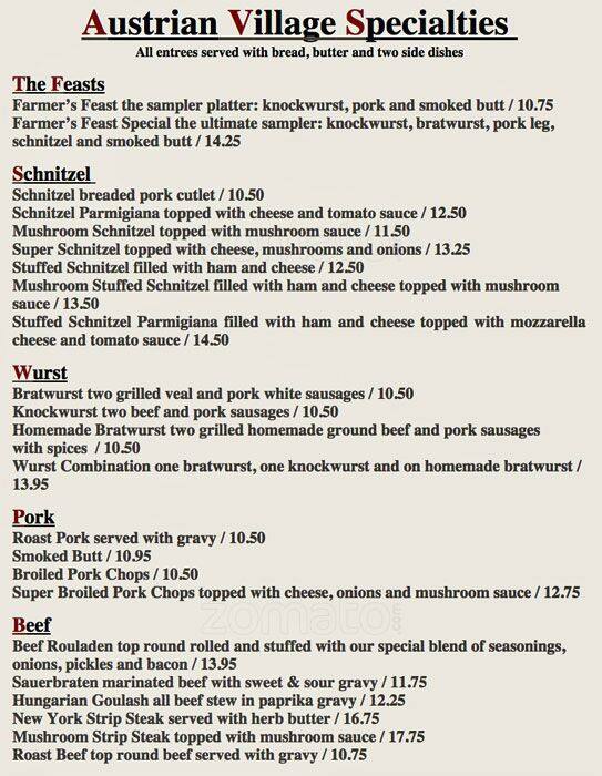 Menu at Austrian Village Bar & Restaurant, Rockledge