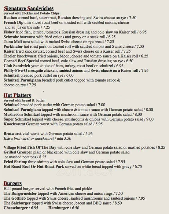 Menu at Austrian Village Bar & Restaurant, Rockledge