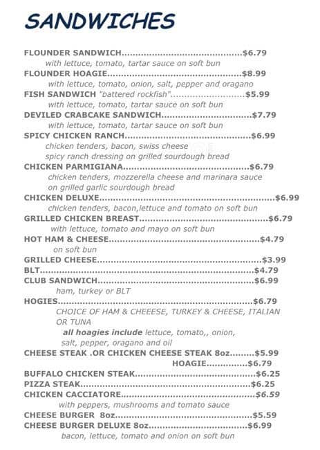 Menu at Lew's Seafood restaurant, Glenside
