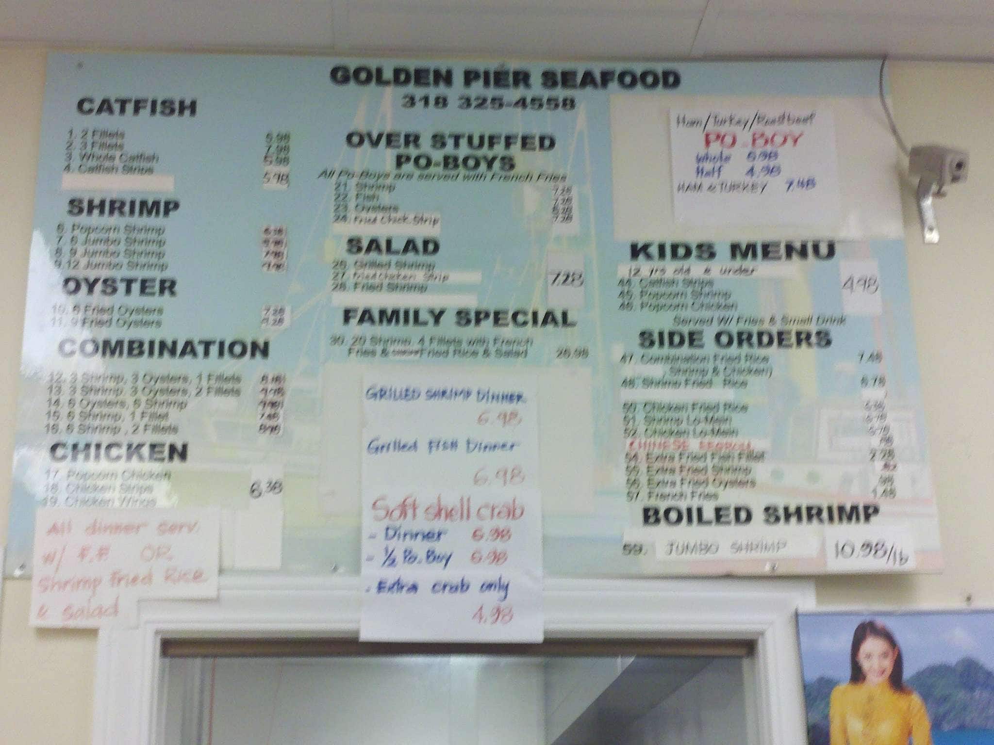 Menu at Golden Pier Seafood restaurant, West Monroe
