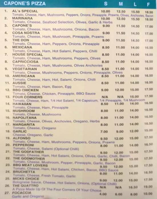 Menu at Capone's Pizza & Pasta Research pizzeria, Research