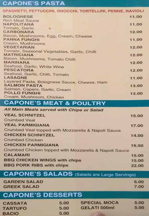 Menu at Capone's Pizza & Pasta Research pizzeria, Research