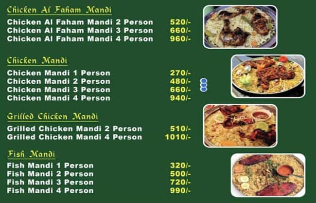Menu of King's Arabian Mandi House, Attapur, Hyderabad