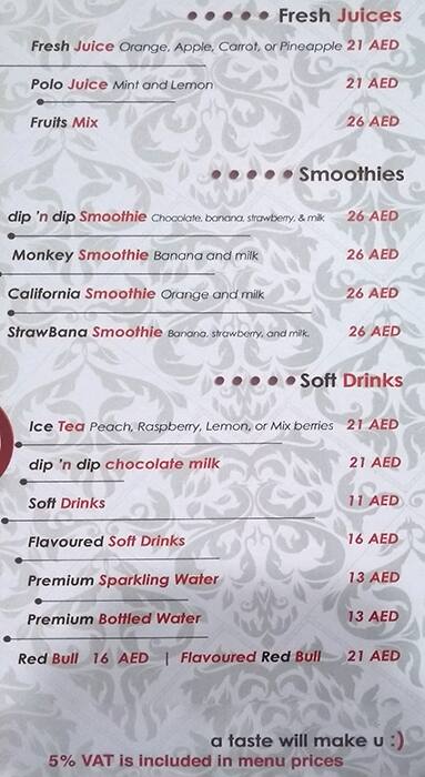 Menu at dipndip restaurant, Dubai, Reem Mall - Jumeria Rd