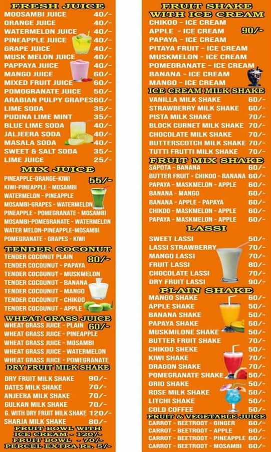 Menu of Juice World, Bellandur, Bangalore