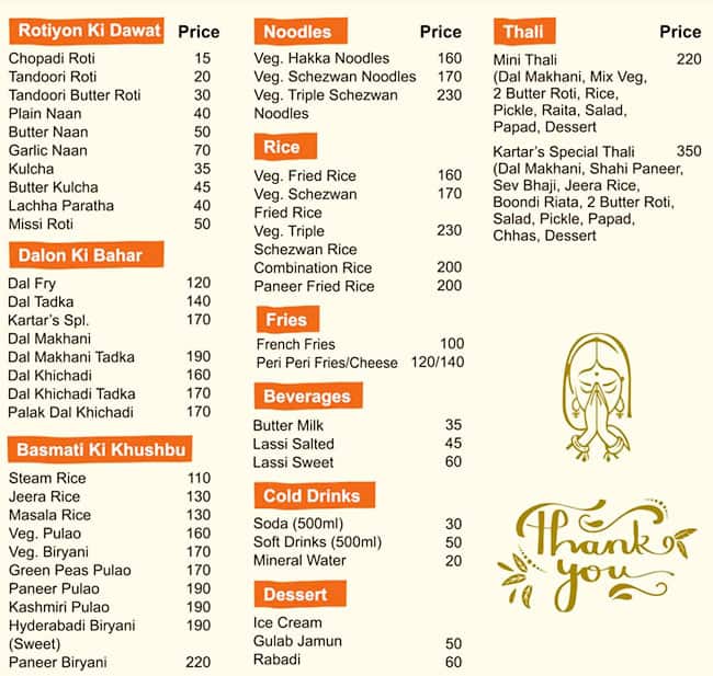 Menu of Kartar's, Bhiwandi, Thane