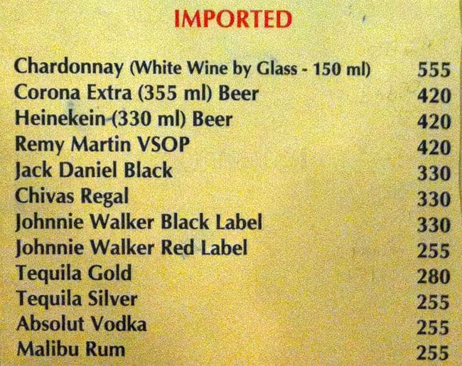 Menu at Black Box, Coimbatore, Arcadia