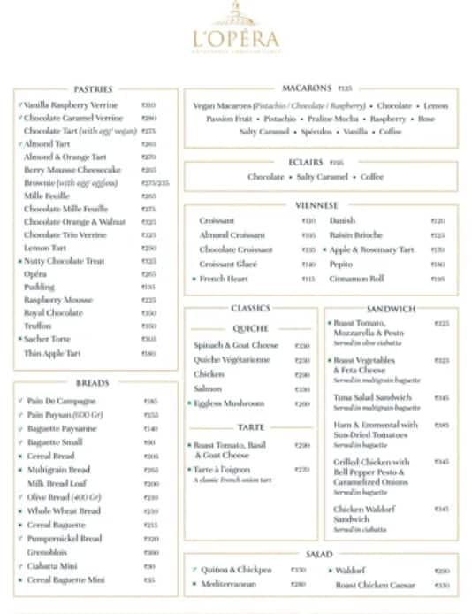 Menu of L'Opéra Salon De Thé, Green Park, New Delhi