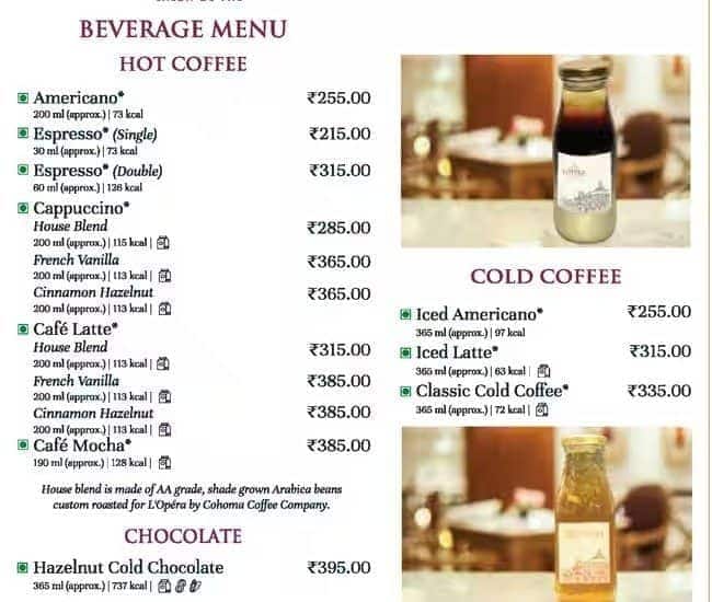 Menu of L'Opera, Greater Kailash 2 (GK2), New Delhi