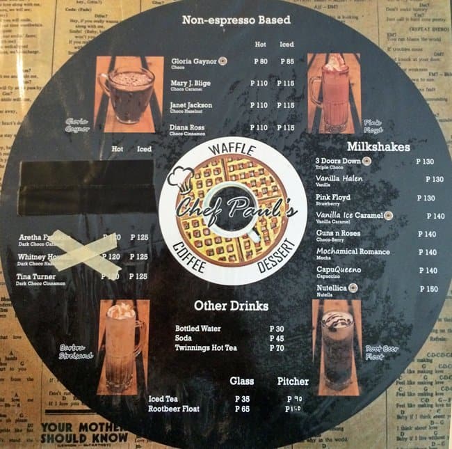 Menu at Chef Paul's cafe, Quezon City, 15 Visayas Ave