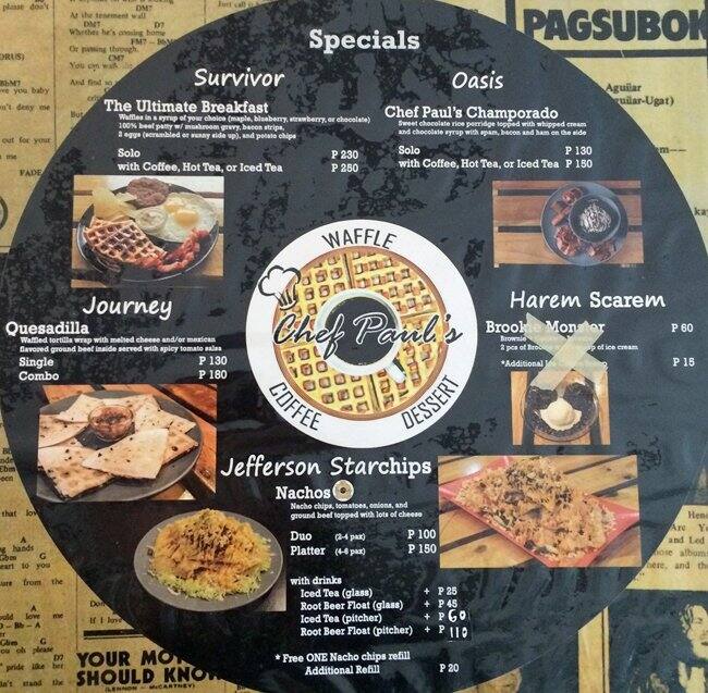 Menu at Chef Paul's cafe, Quezon City, 15 Visayas Ave