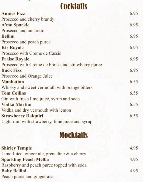 Menu at Annies restaurant, Manchester, 5 Old Bank St