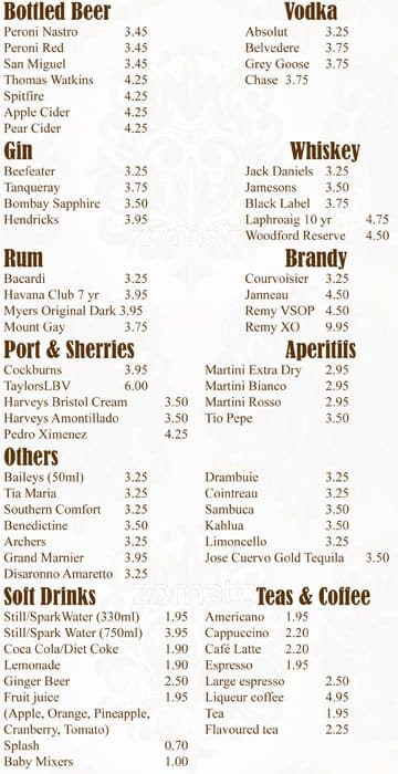 Menu at Annies restaurant, Manchester, 5 Old Bank St