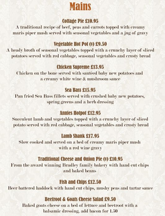 Menu at Annies restaurant, Manchester, 5 Old Bank St