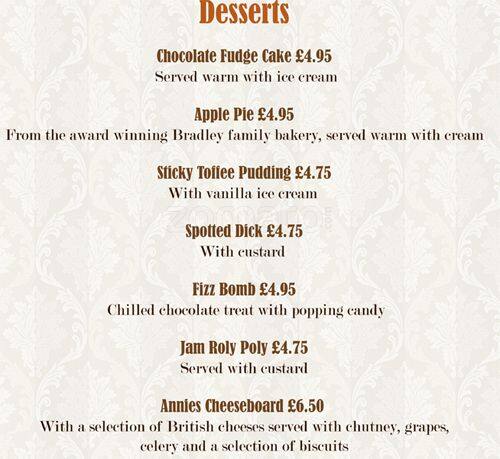 Menu at Annies restaurant, Manchester, 5 Old Bank St