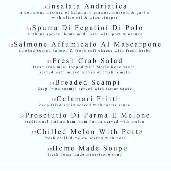 Menu at Athens Restaurant, Birmingham