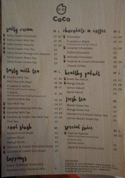 Coco Menu, Menu for Coco, Sudirman, Jakarta - Zomato Indonesia