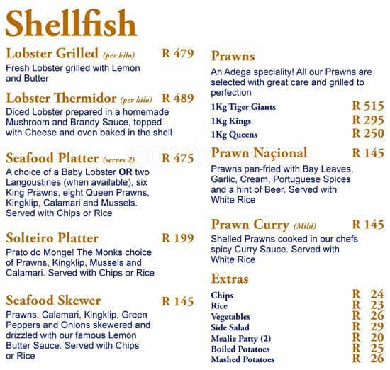 Menu at Adega Ridge Road - Durban restaurant, Durban, 534 Peter Mokaba ...